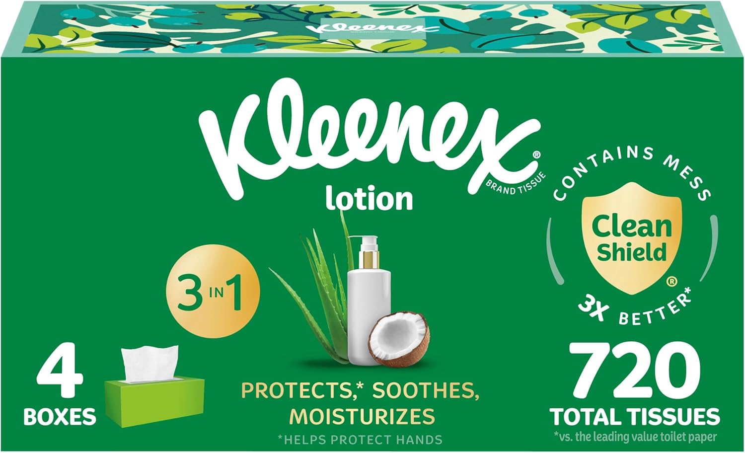 Kleenex Lotion Facial Tissues with Coconut Oil (4 Flat Boxes, 180 ...